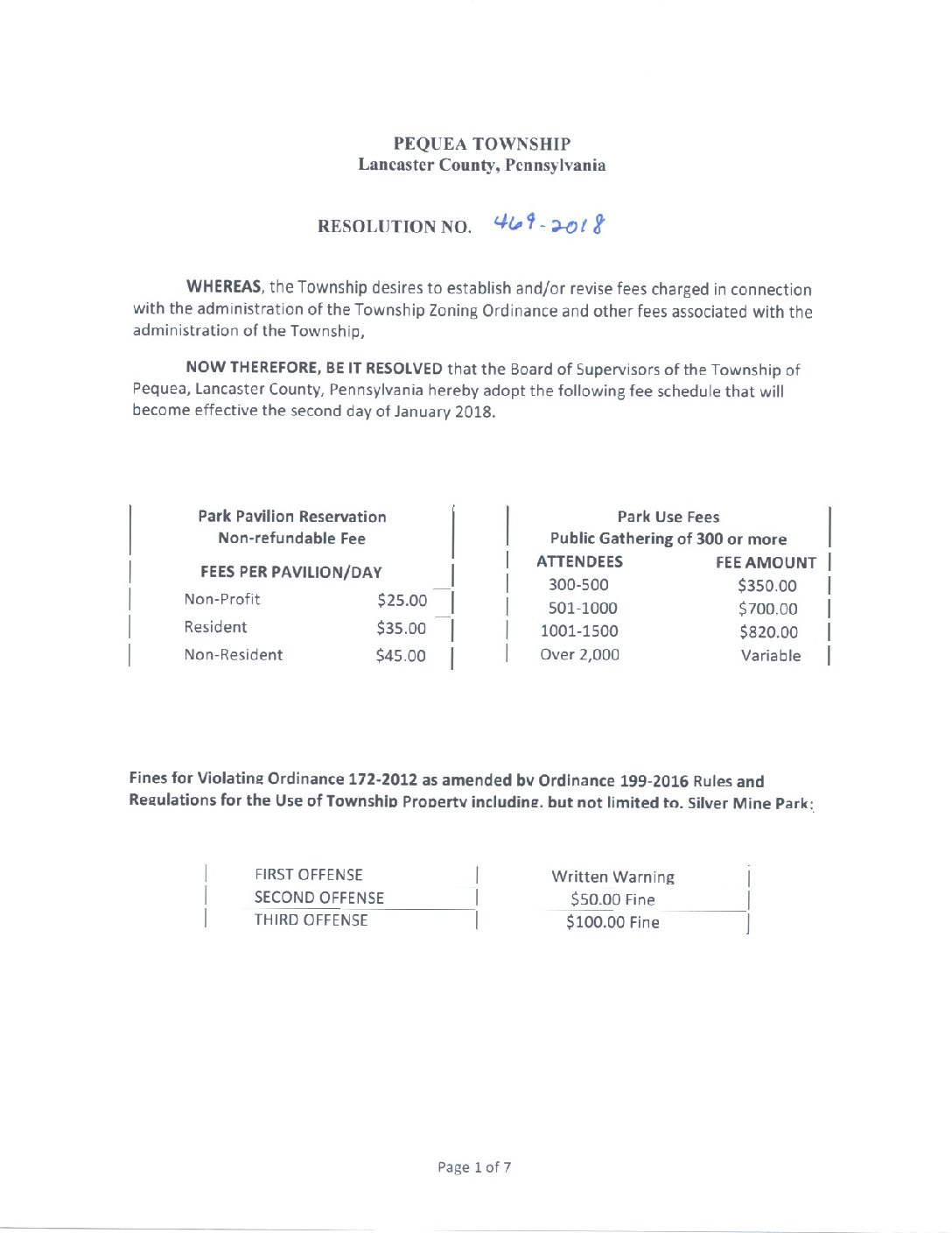 469-2018 Fee Resolution - Pequea Township